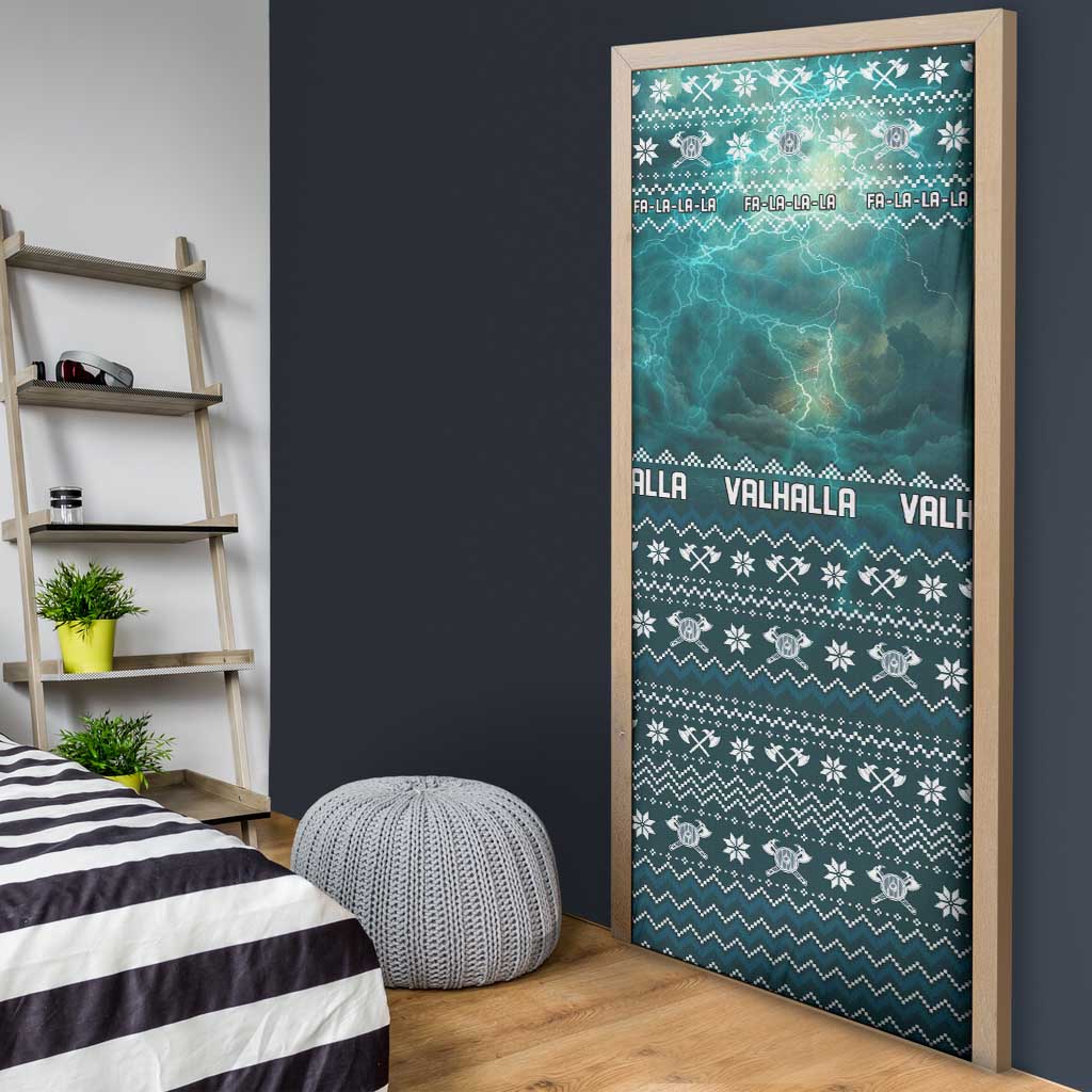 Viking Valhalla Christmas Door Cover with Norse Symbols Raven and Fa La ...