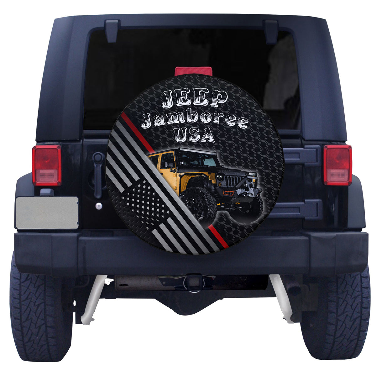 Jeep Jamboree USA Spare Tire Cover Metallmesh Texture Mix American Fla ...