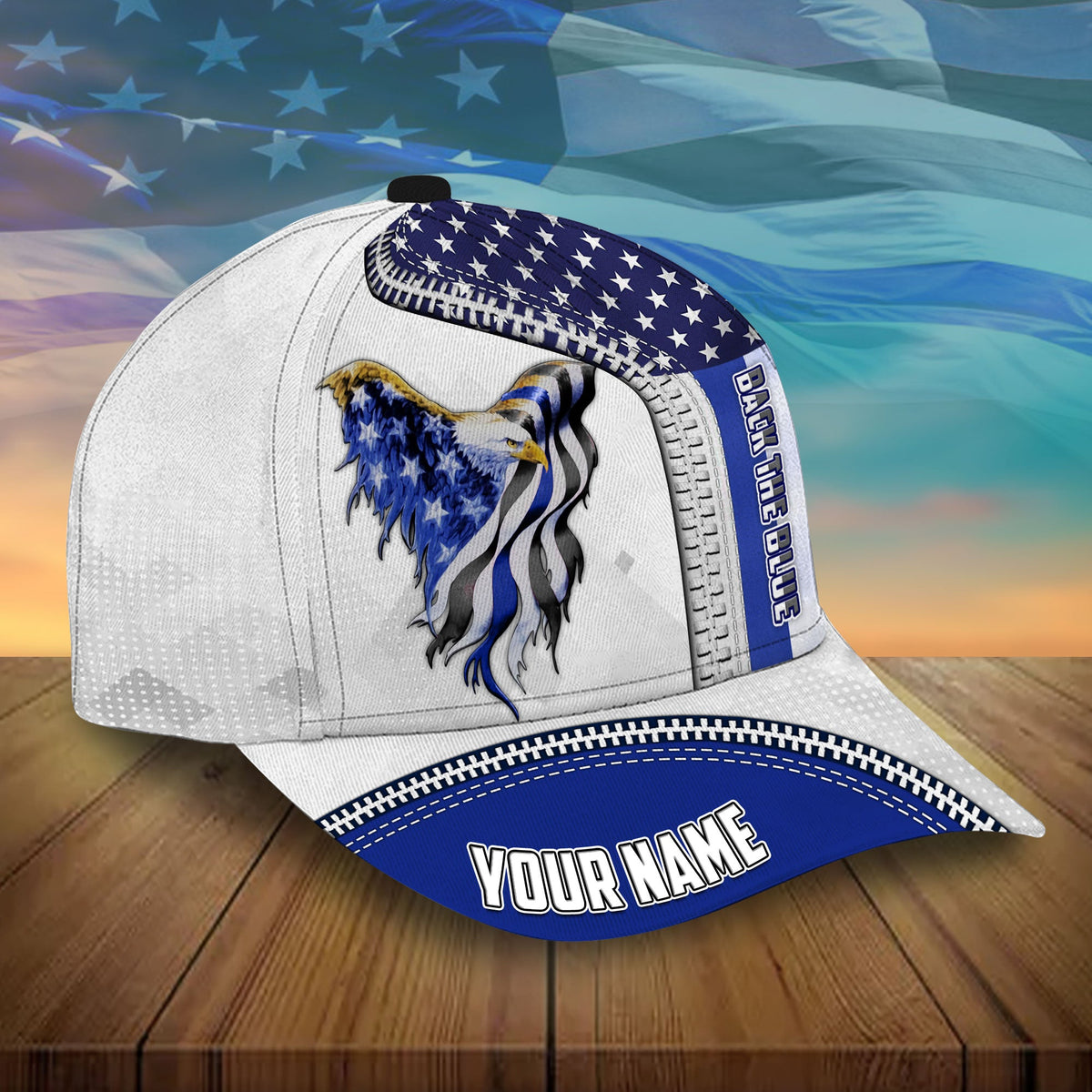 Personalized The Thin Blue Line Hats Back The Blue American Eagle Cap ...