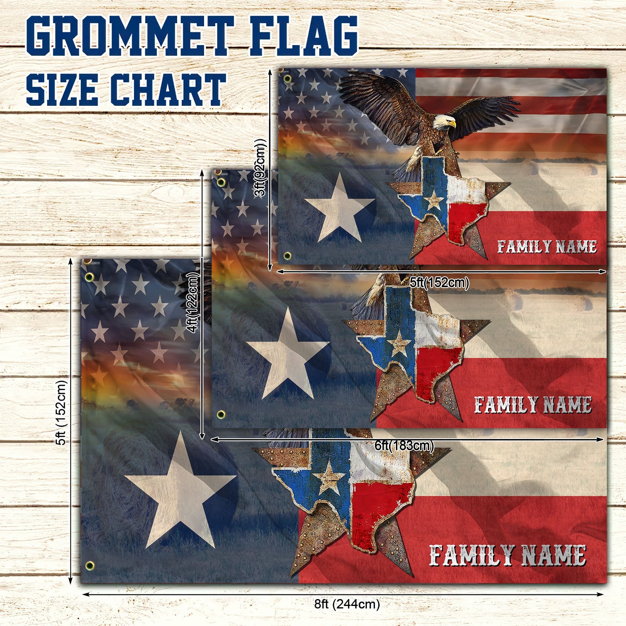 Personalized Texas Map Eagle Hanging Grommet Flag – Aljaira
