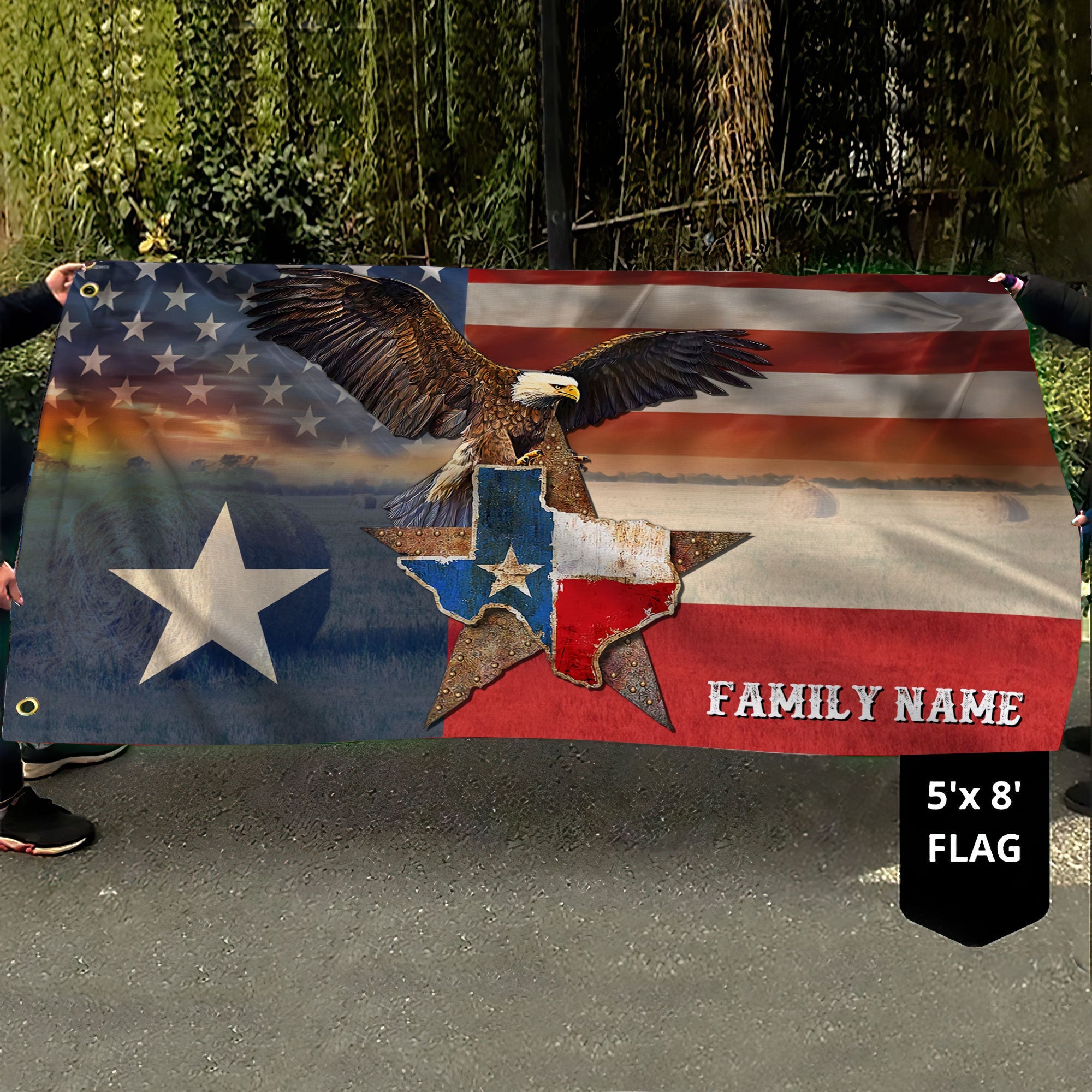 Personalized Texas Map Eagle Hanging Grommet Flag – Aljaira