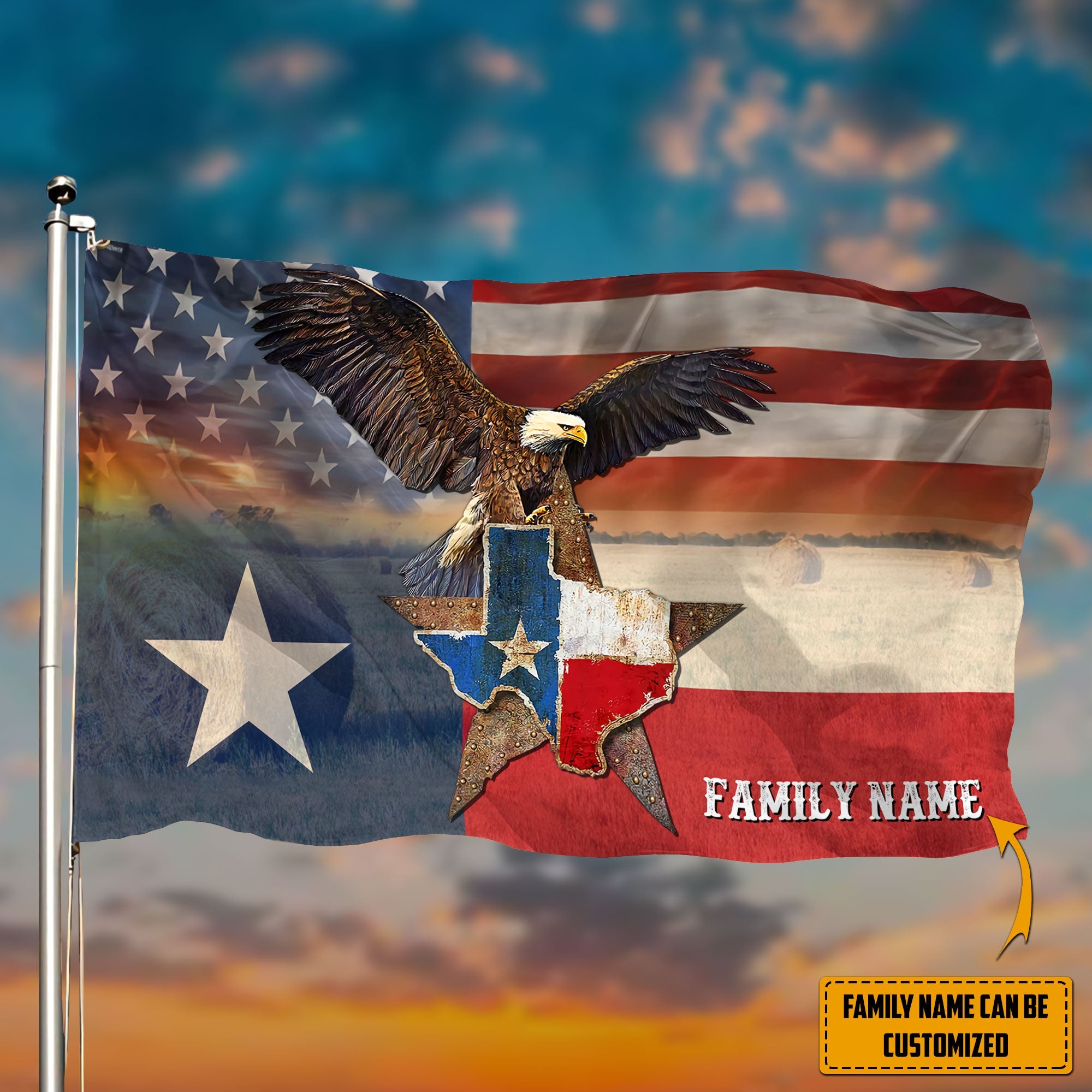 Personalized Texas Map Eagle Hanging Grommet Flag – Aljaira