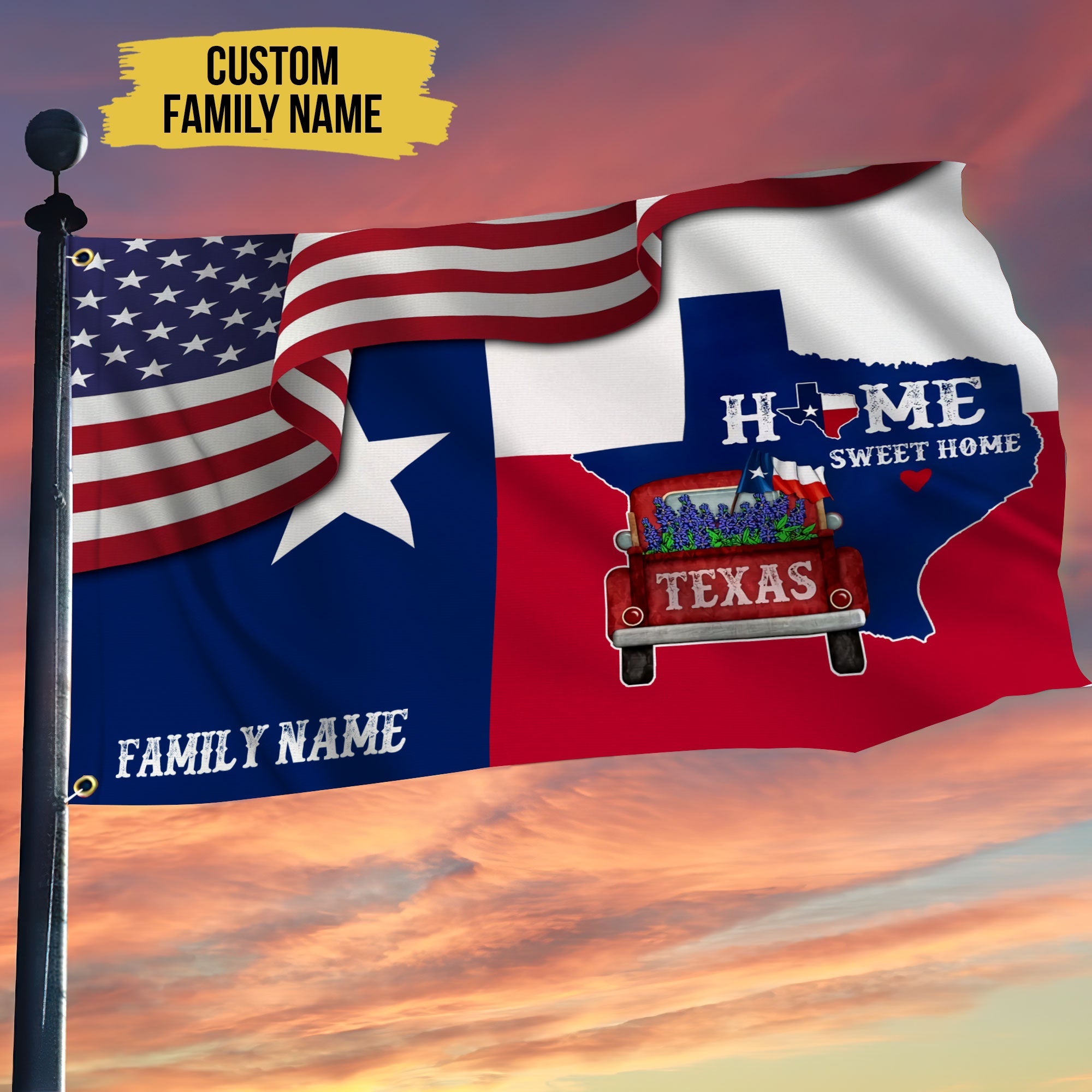 Personalized Flag Home Sweet Home Texas Patriot Grommet Flag – Aljaira