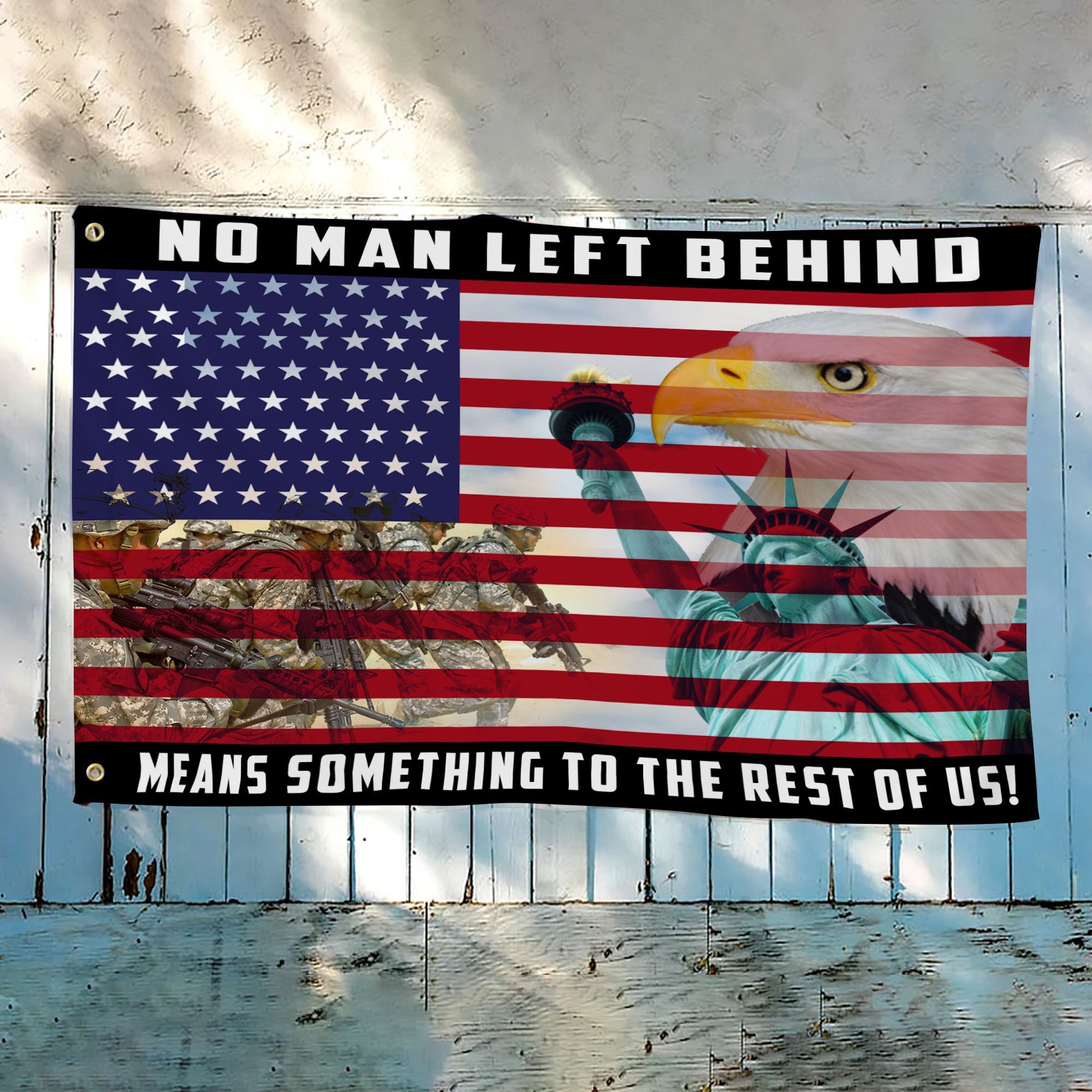 Premium US Veteran Patriotic Grommet Flag No Man Left Behind – Aljaira