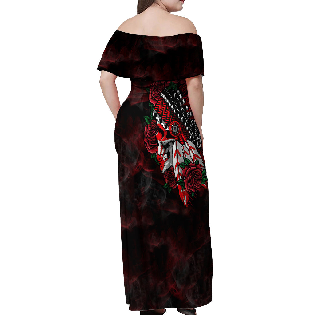 Personalised Native American Chief Skull Off Shoulder Maxi Dress Rose ...