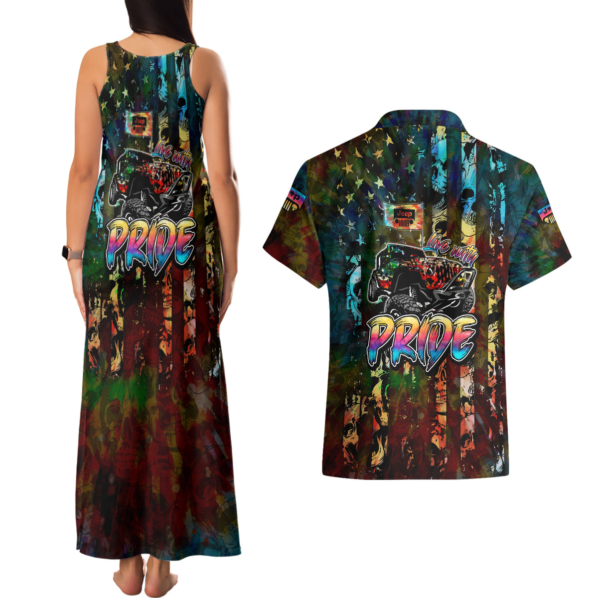 LGBT Jeep Skull Live With Pride Couples Matching Tank Maxi Dress and H ...