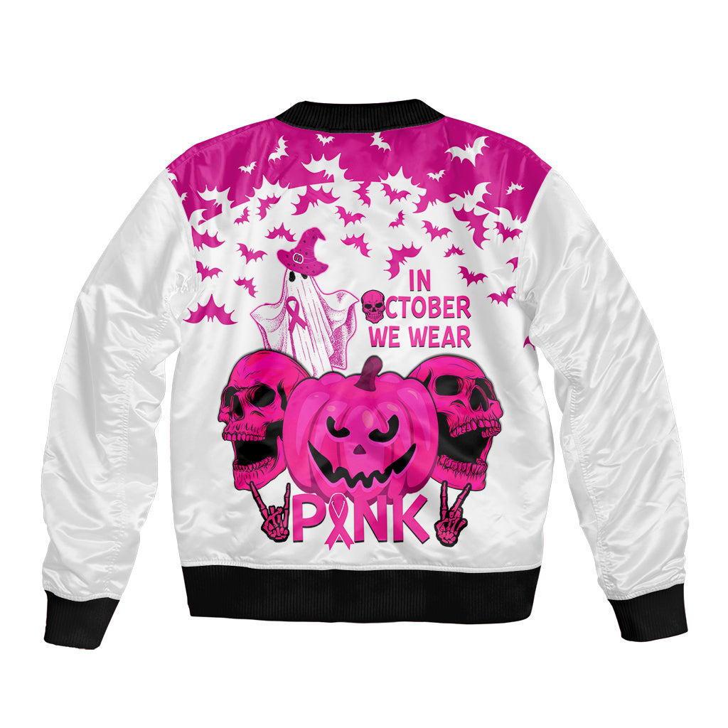In October We Wear Pink Breast Cancer Sleeve Zip Bomber Jacket Hallowe ...