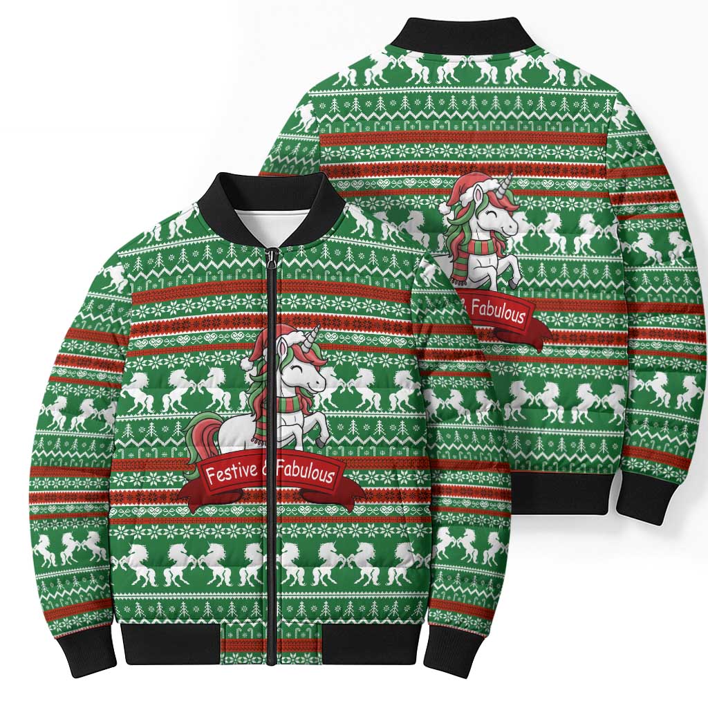 Unicorn Festive Fabulous Christmas Bomber Puffer Jacket Xmas Holiday ...