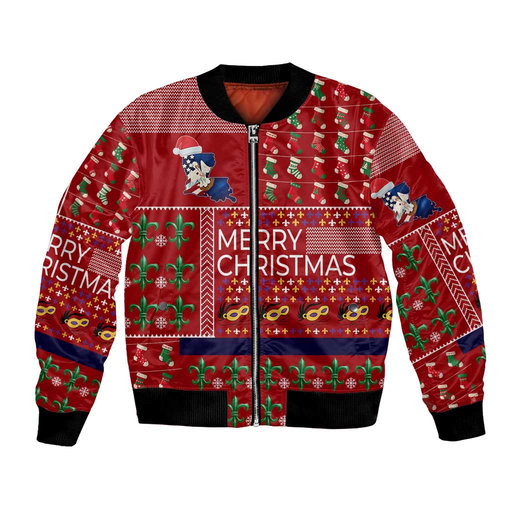 Louisiana Merry Christmas Bomber Jacket Xmas Holiday Patterns - Aljaira