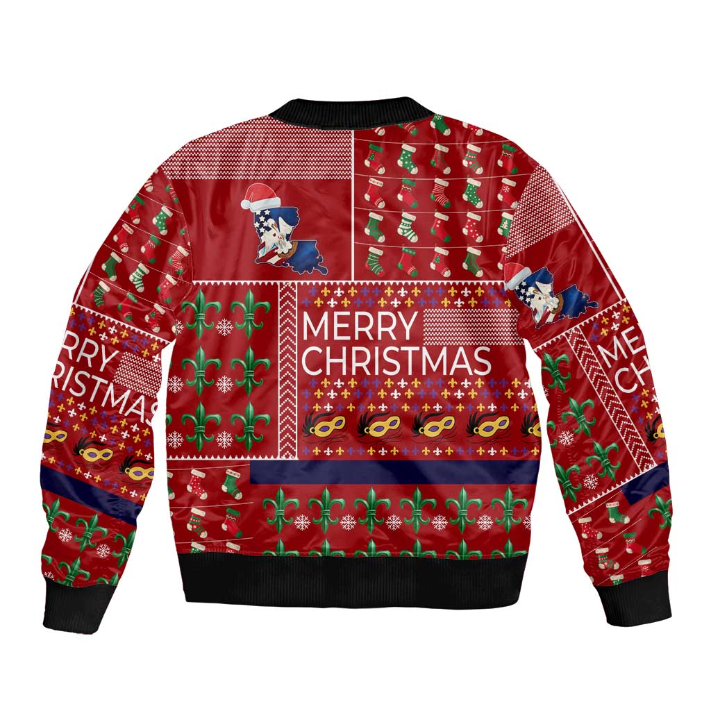 Louisiana Merry Christmas Bomber Jacket Xmas Holiday Patterns - Aljaira