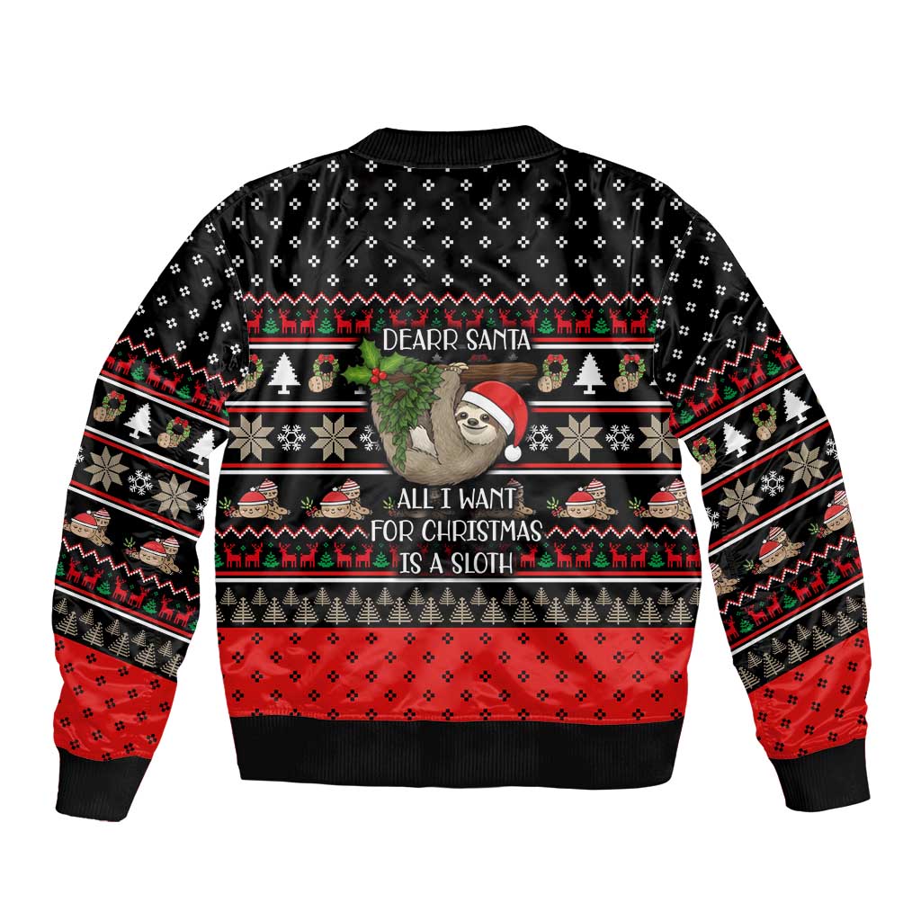 Sloth All I Want For Christmas Bomber Jacket Xmas Holiday Patterns ...