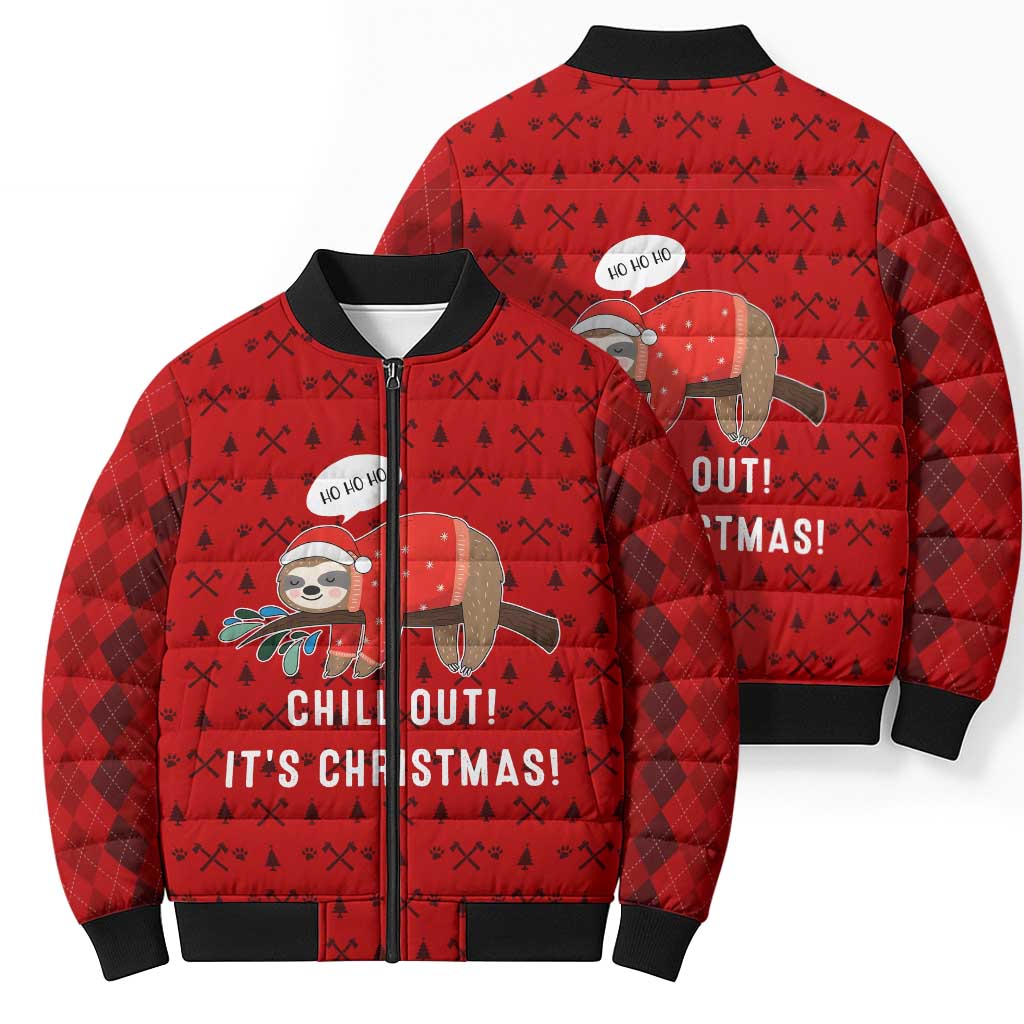 Sloth Chill Out Christmas Bomber Puffer Jacket Xmas Holiday Patterns ...