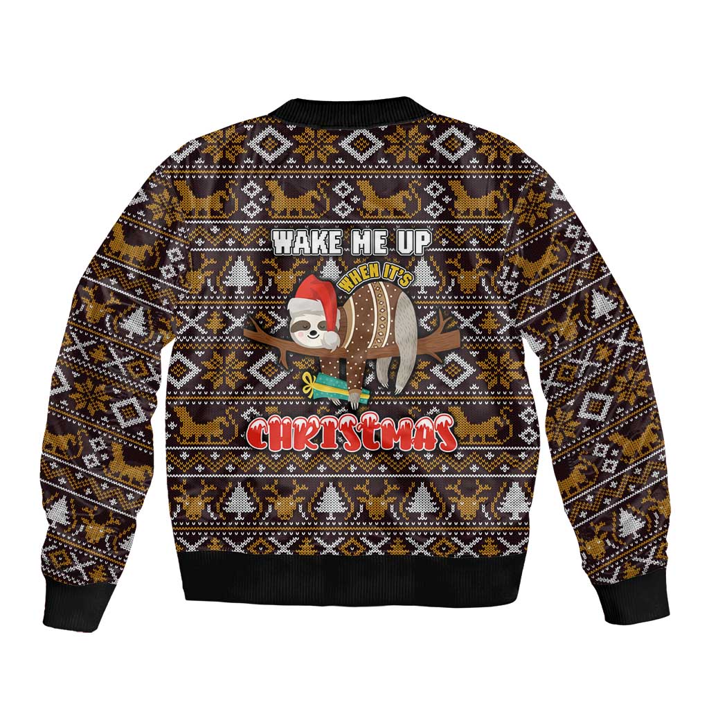 Sloth Wake Me Up Christmas Bomber Jacket Xmas Holiday Patterns - Aljaira