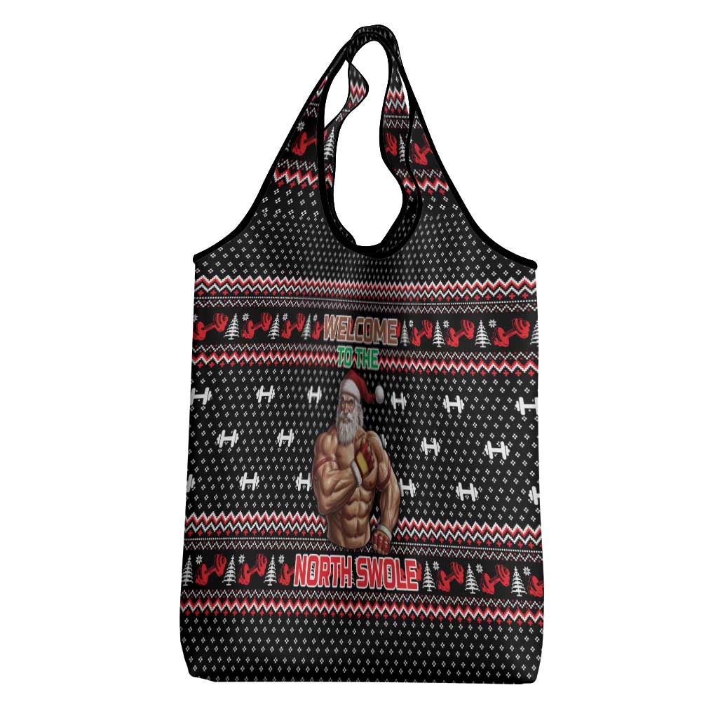 Bodybuilder Santa Christmas Grocery Bag with Welcome to the North Swole ...