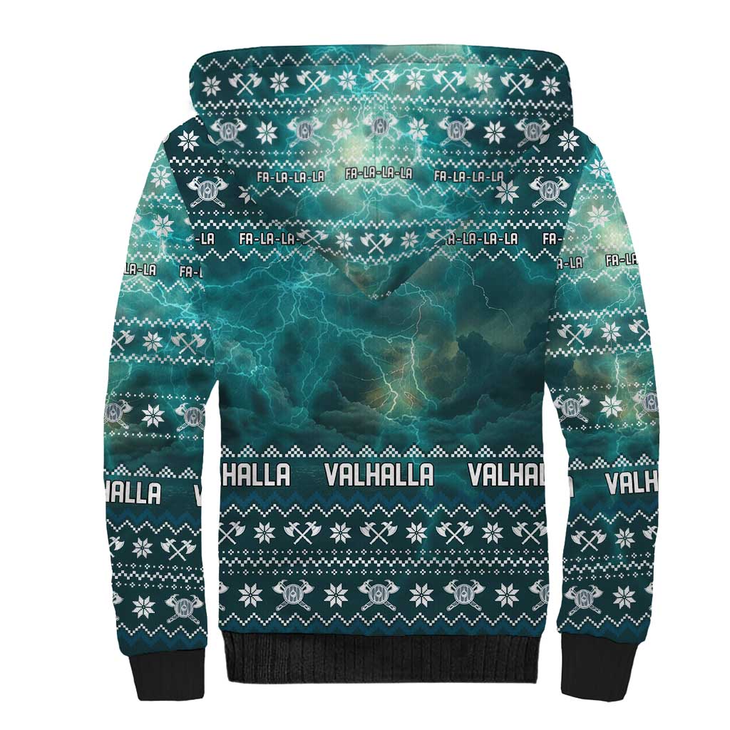 Viking Valhalla Christmas Sherpa Hoodie with Norse Symbols Raven and Fa ...