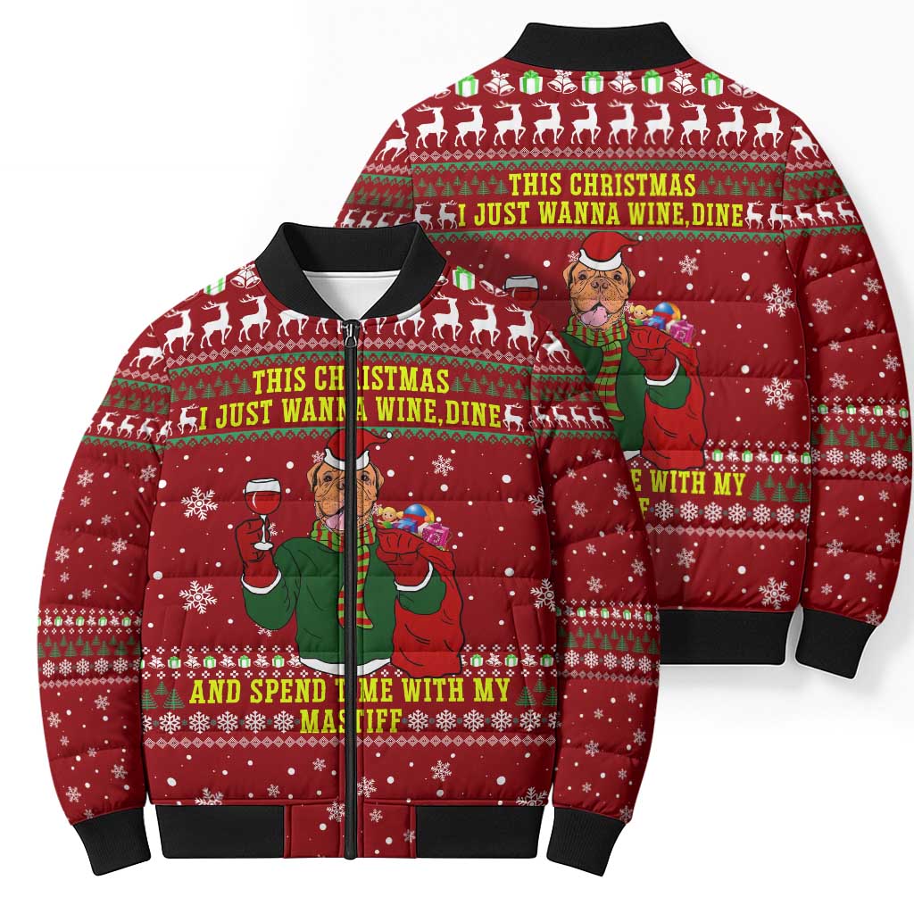 Spend Time With My Mastiff Christmas Bomber Puffer Jacket Xmas Holiday ...