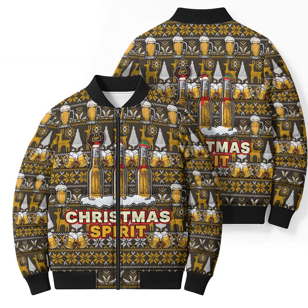 Spirit Beer Christmas Bomber Puffer Jacket Xmas Holiday Patterns - Aljaira