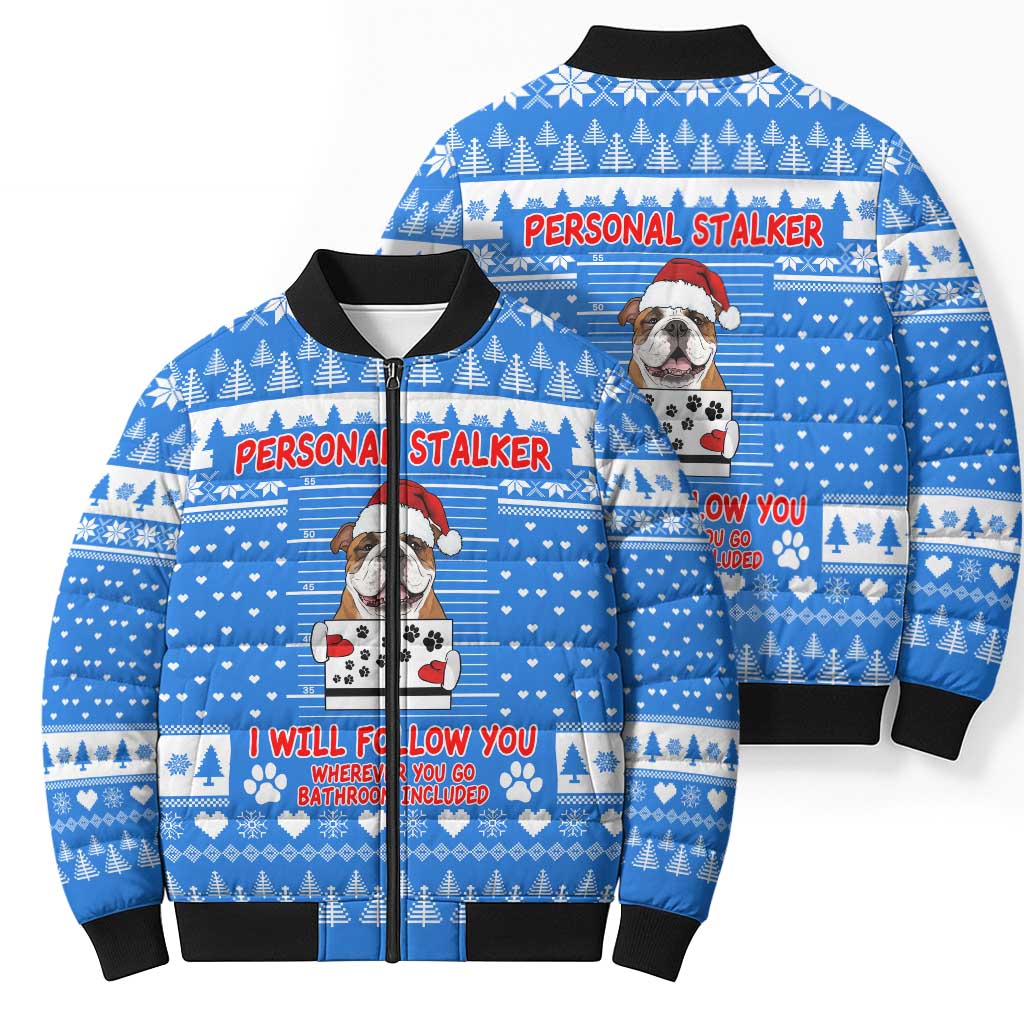 Christmas Stalker Bulldog Bomber Puffer Jacket Xmas Holiday Patterns ...