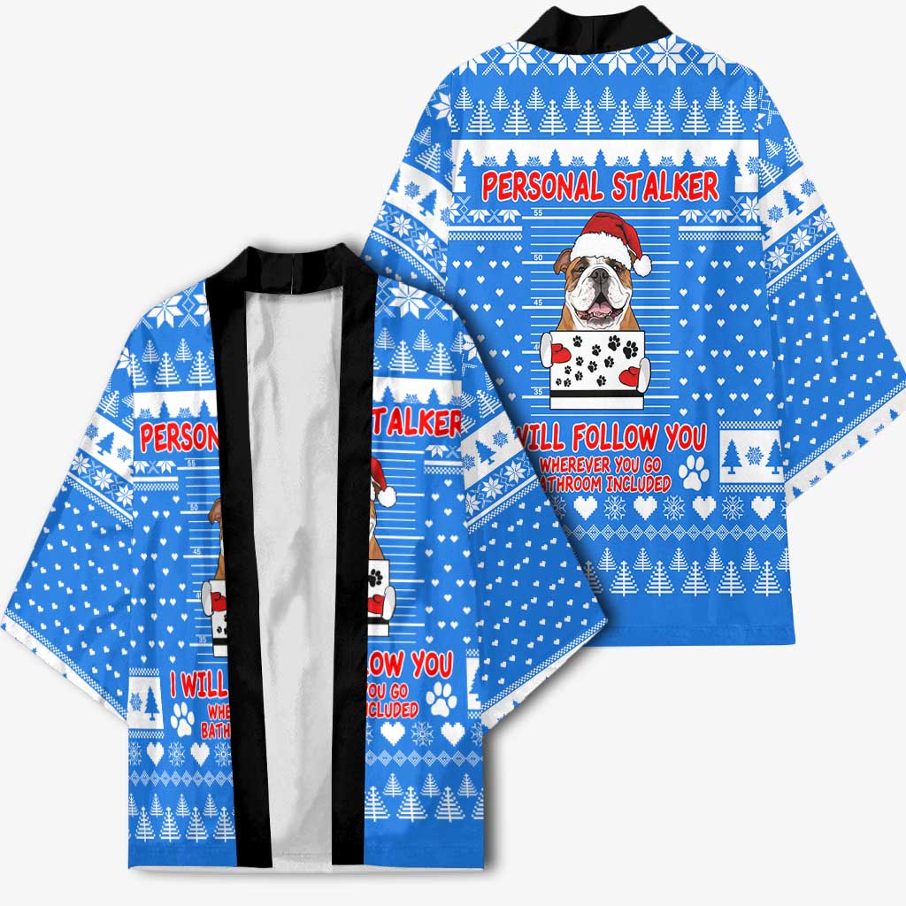 Christmas Stalker Bulldog Kimono Xmas Holiday Patterns - Aljaira