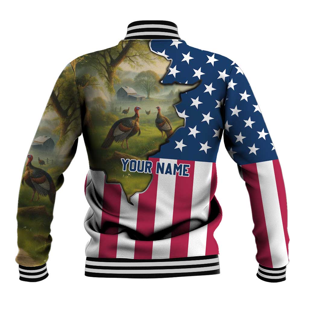 Custom American Flag Turkey Hunting Baseball Jacket with Illinois State ...