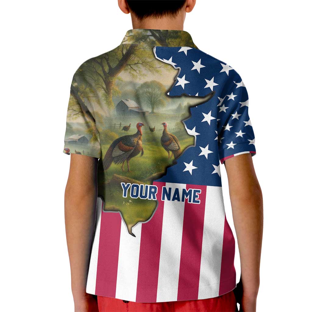 Custom American Flag Turkey Hunting Kid Polo Shirt with Illinois State ...