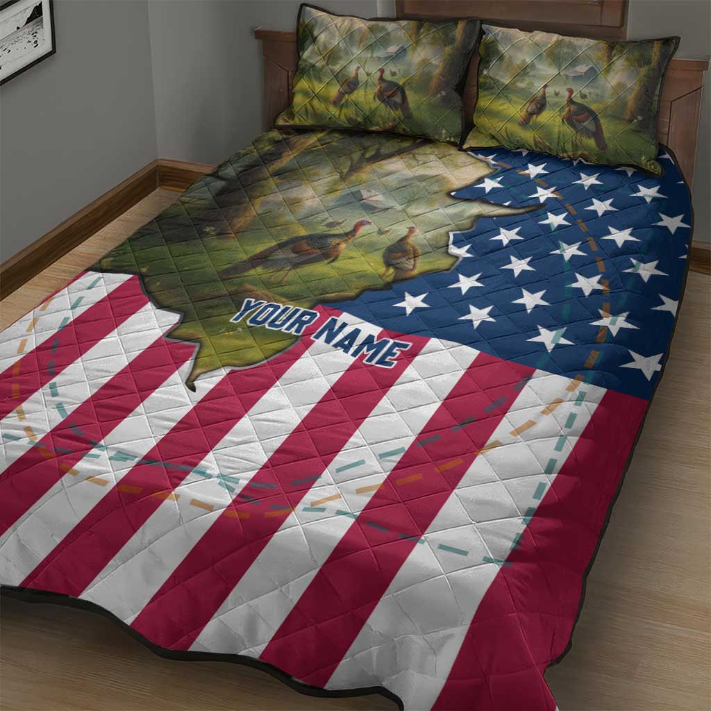 Custom American Flag Turkey Hunting Quilt Bed Set with Illinois State ...