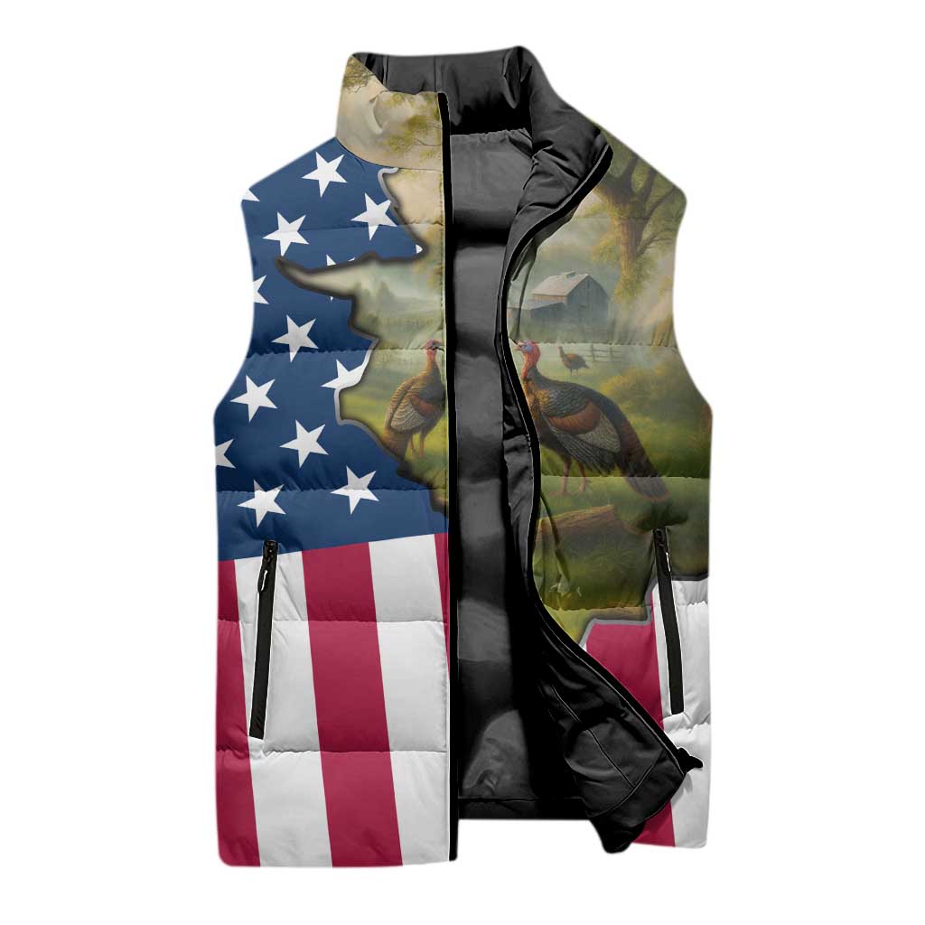 Custom American Flag Turkey Hunting Sleeveless Puffer Jacket with ...