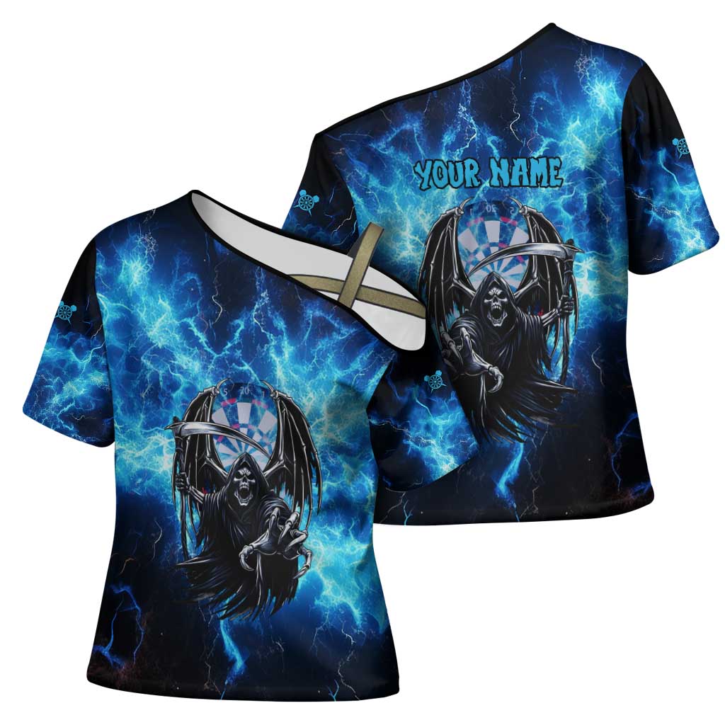 Custom Grim Reaper Bowling Cross Shoulder Shirt with Blue Lightning ...