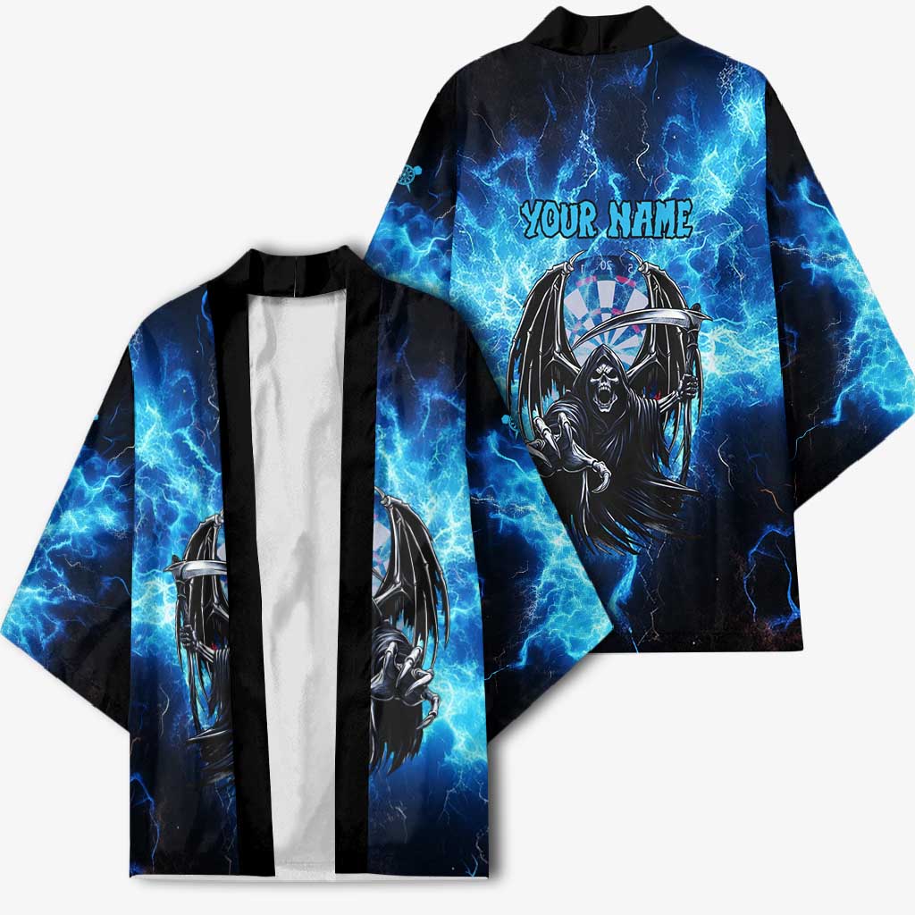 Custom Grim Reaper Bowling Kimono with Blue Lightning Background - Aljaira
