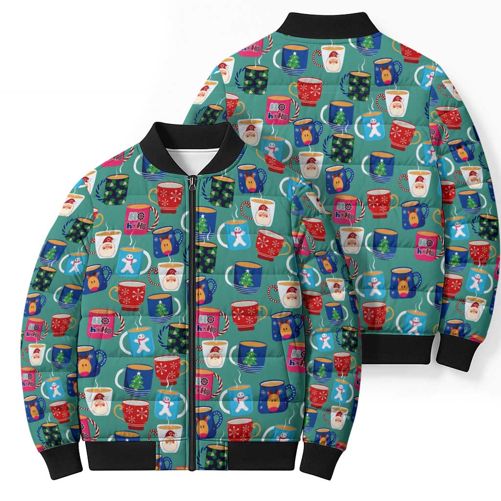 Christmas Teapot Group Bomber Puffer Jacket Xmas Holiday Patterns - Aljaira