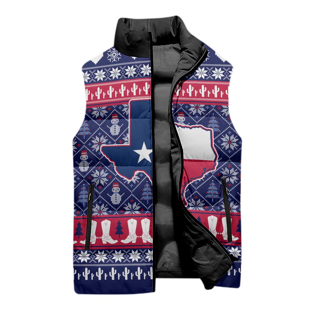 Christmas Texas Map Symbols Sleeveless Puffer Jacket Xmas Holiday ...