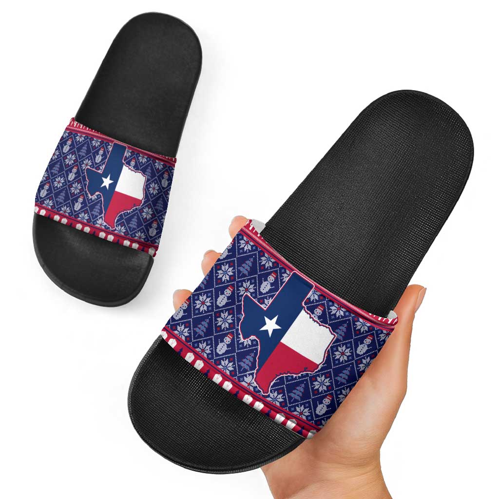 Christmas Texas Map Symbols Slide Sandals Xmas Holiday Patterns - Aljaira