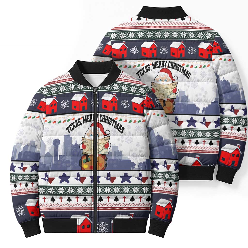 Texas Santa Christmas Bomber Puffer Jacket Xmas Holiday Patterns - Aljaira