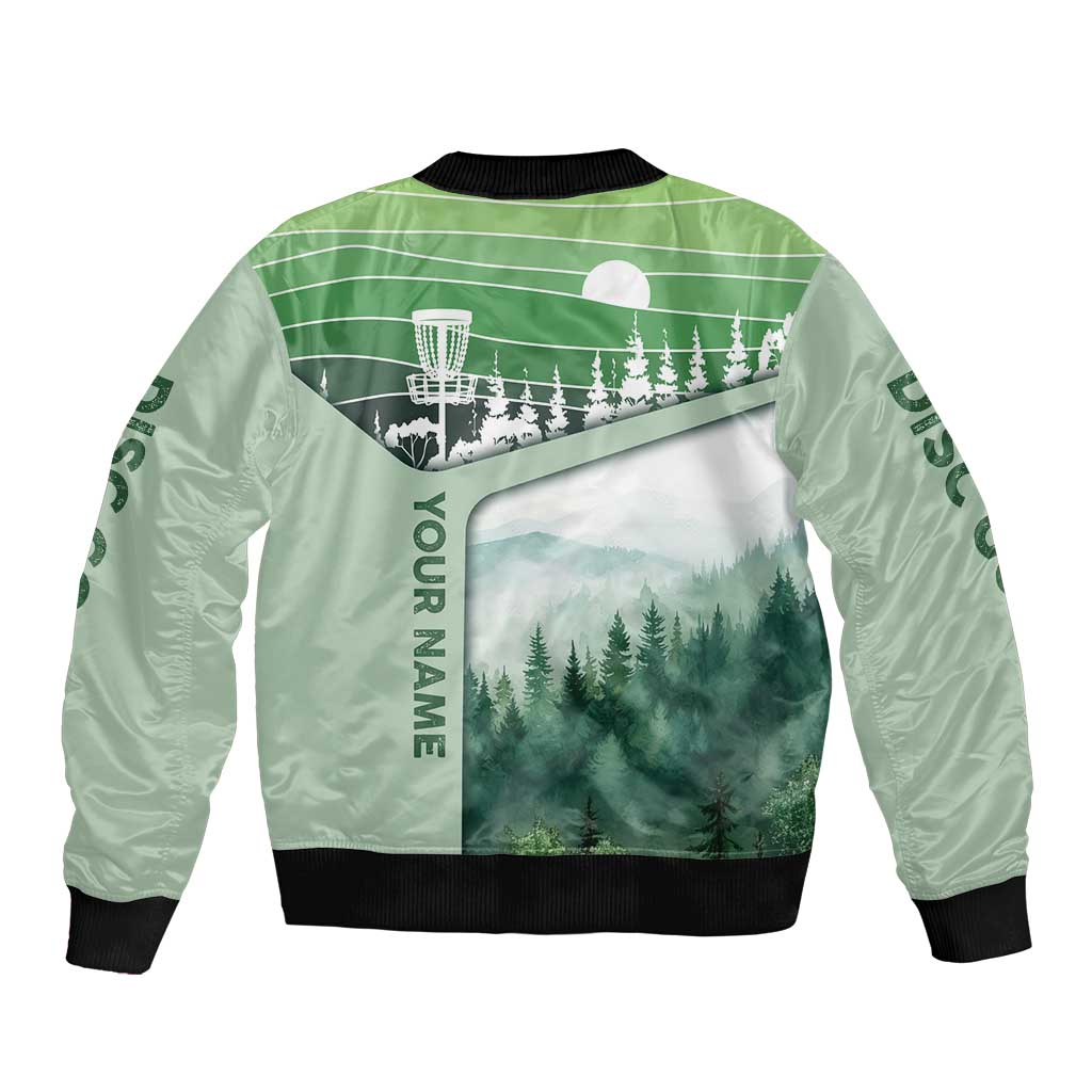 Custom Disc Golf Bomber Jacket with Forest Landscape Basket Silhouette ...
