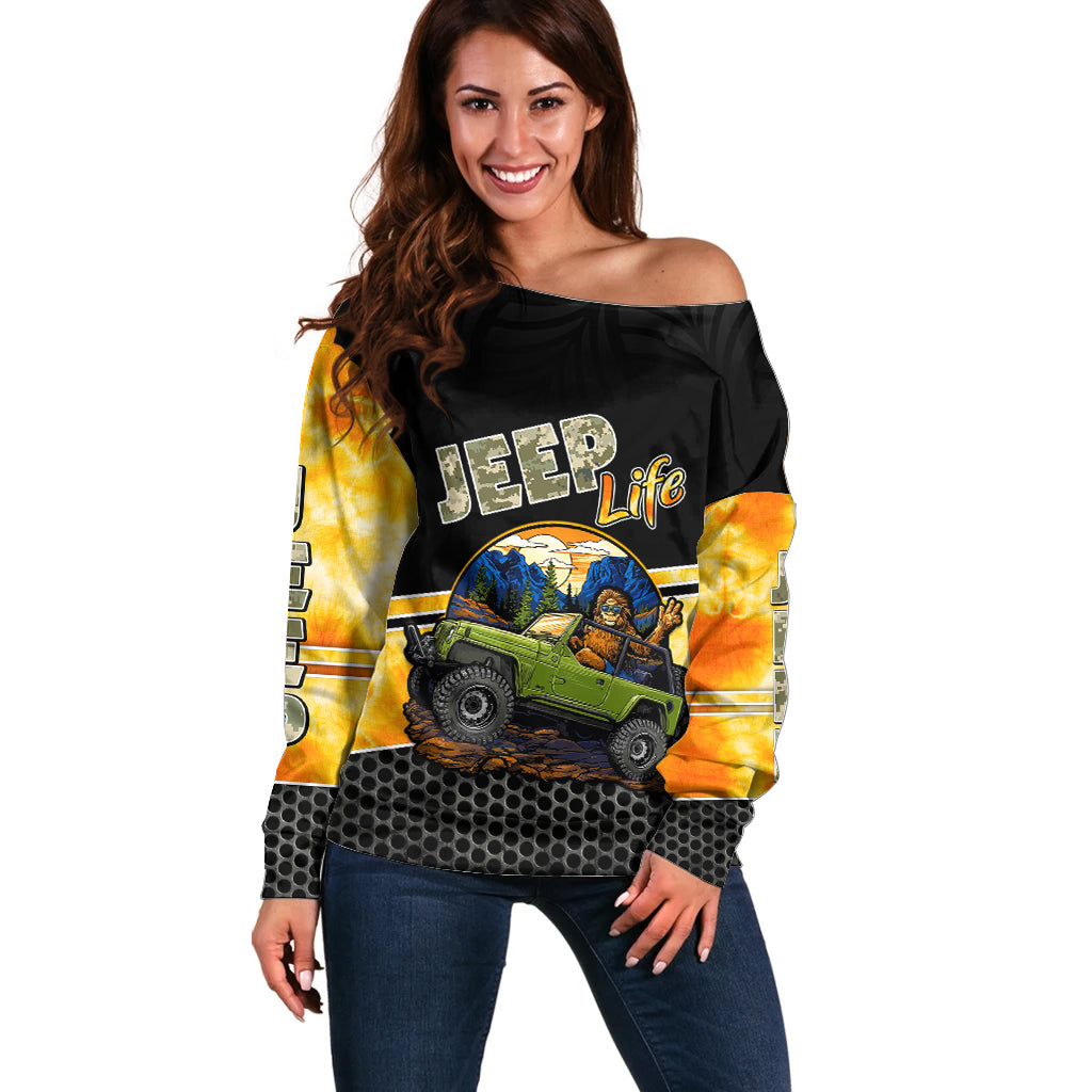 Jeep Life Off Shoulder Sweater Sasquatch And Pine Forest TS06 – Aljaira