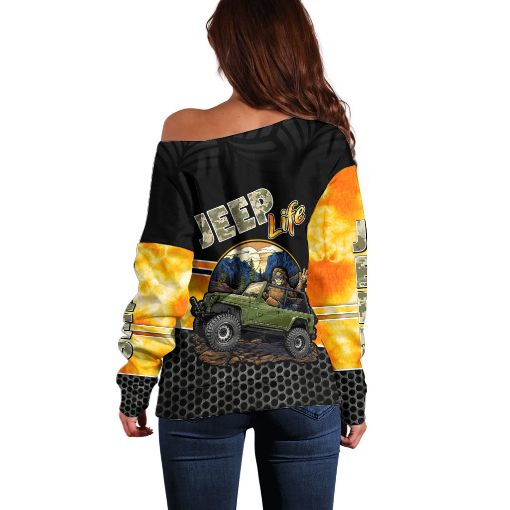 Jeep Life Off Shoulder Sweater Sasquatch And Pine Forest TS06 – Aljaira