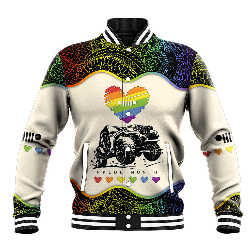 Jeep Pride Month Baseball Jacket Floral Pattern And Heart With LGBT Fl ...