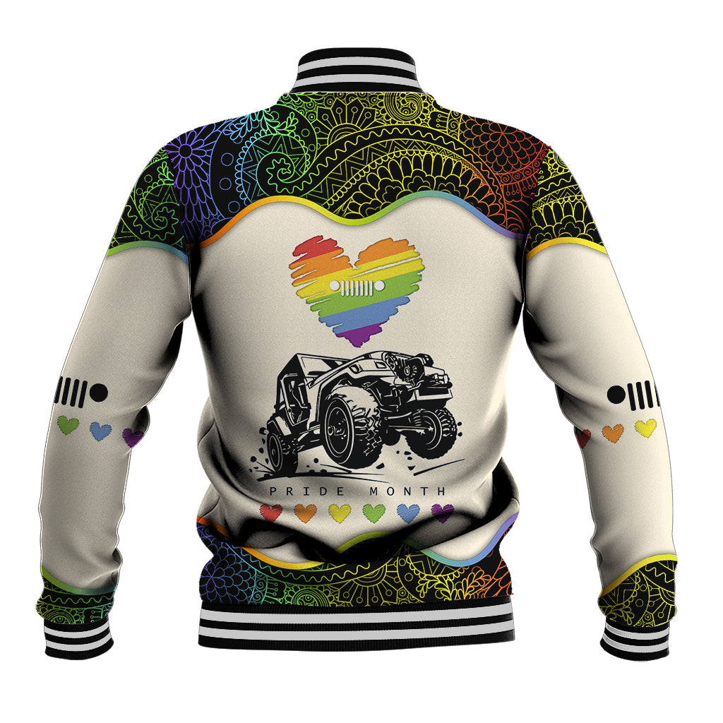 Jeep Pride Month Baseball Jacket Floral Pattern And Heart With LGBT Fl ...