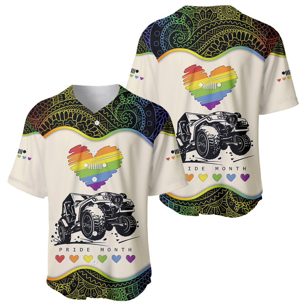 Jeep Pride Month Baseball Jersey Floral Pattern And Heart With LGBT Fl ...