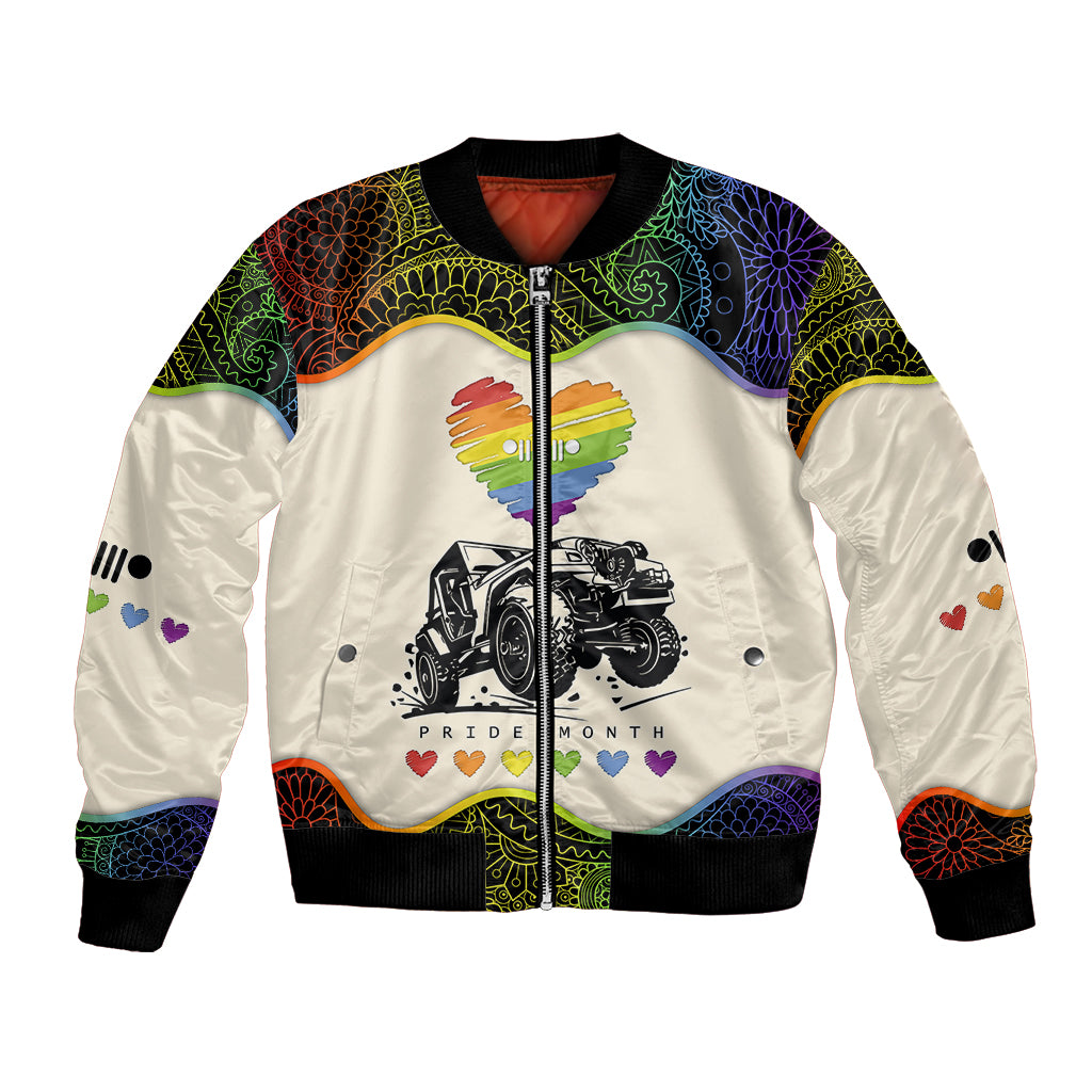 Jeep Pride Month Bomber Jacket Floral Pattern And Heart With LGBT Flag ...