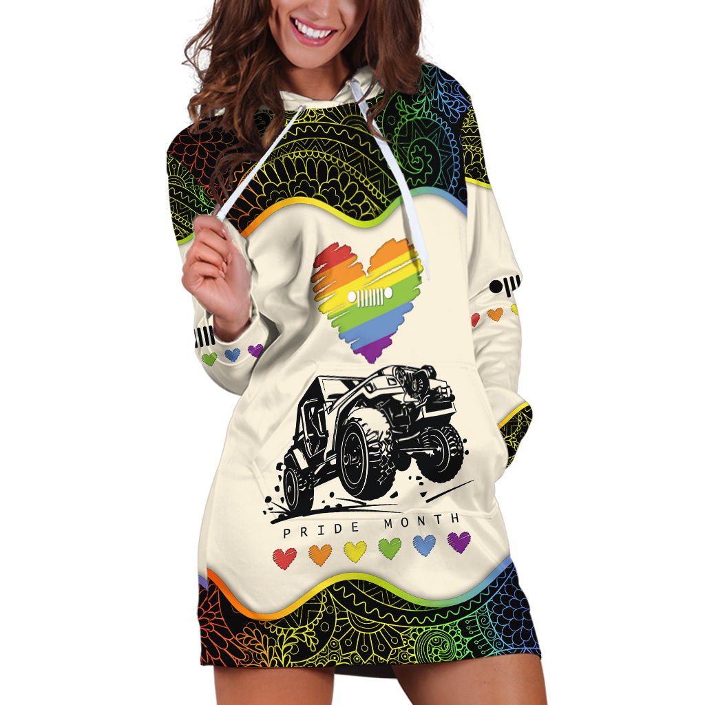 Jeep Pride Month Hoodie Dress Floral Pattern And Heart With LGBT Flag ...
