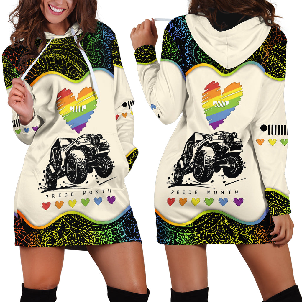 Jeep Pride Month Hoodie Dress Floral Pattern And Heart With LGBT Flag ...