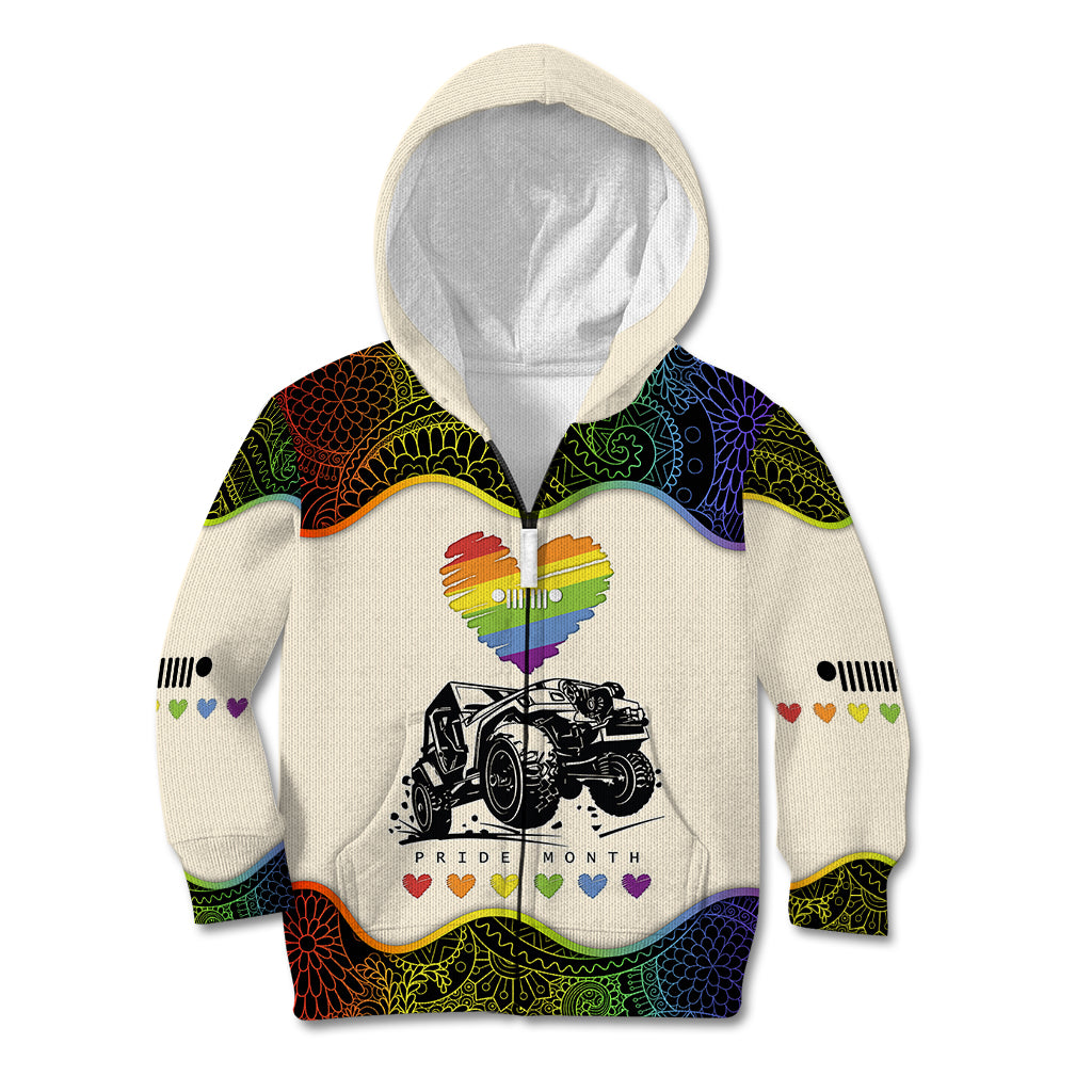 Jeep Pride Month Kid Hoodie Floral Pattern And Heart With LGBT Flag TS ...