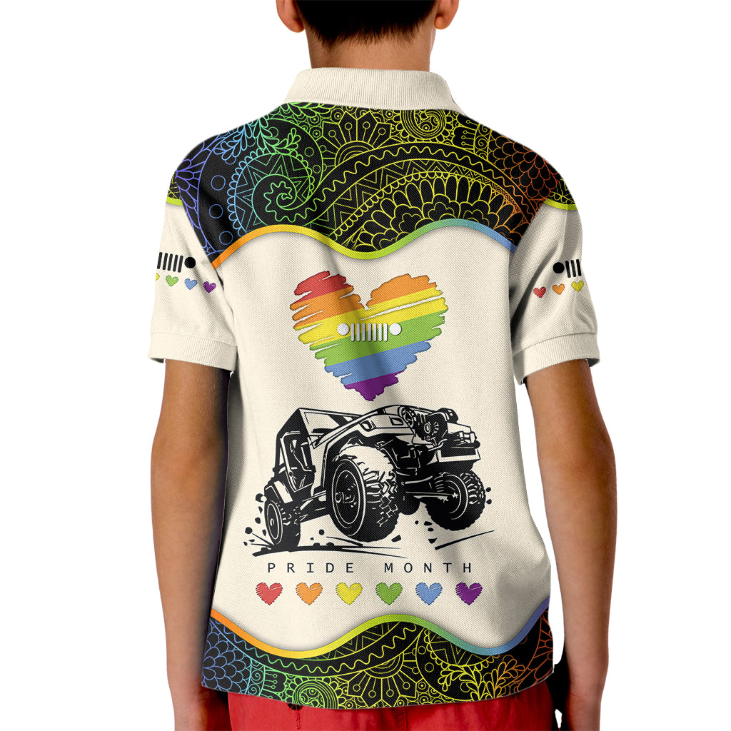 Jeep Pride Month Kid Polo Shirt Floral Pattern And Heart With LGBT Fla ...
