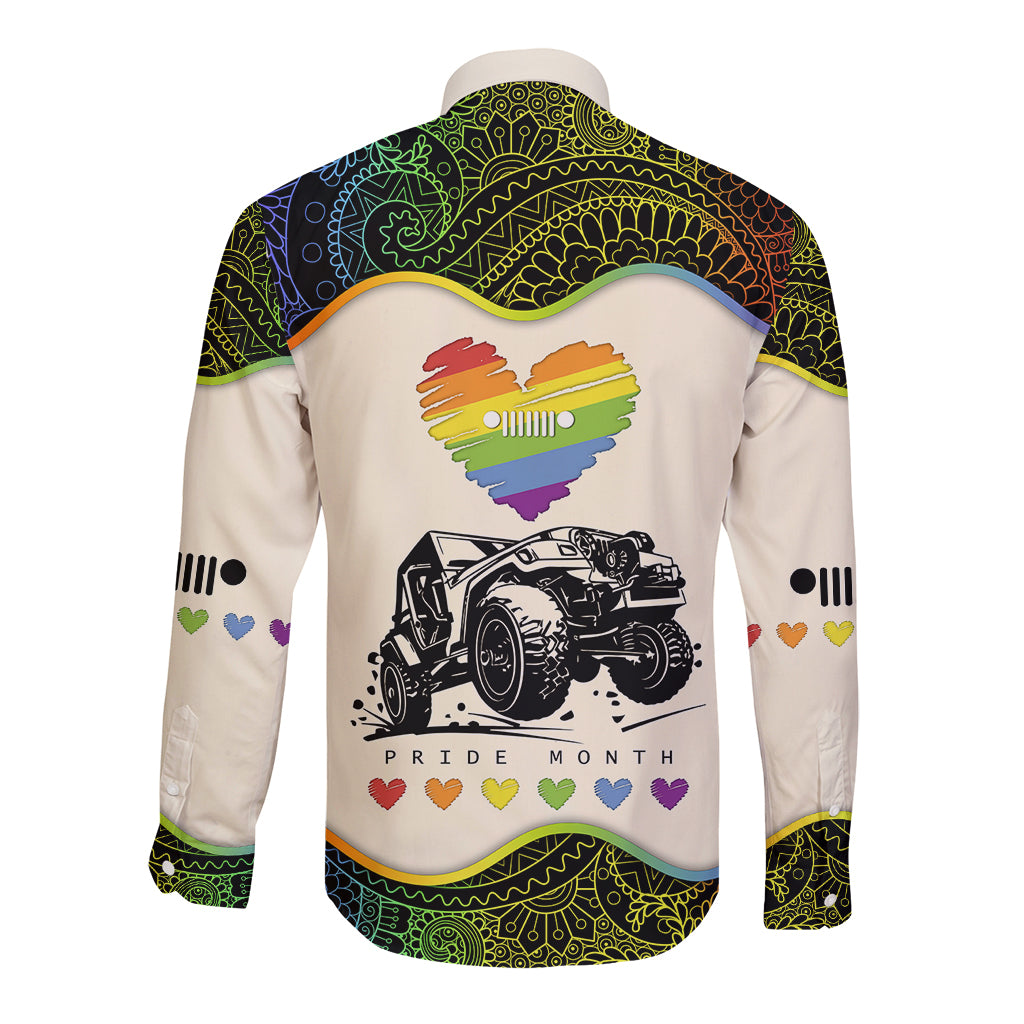 Jeep Pride Month Long Sleeve Button Shirt Floral Pattern And Heart Wit ...