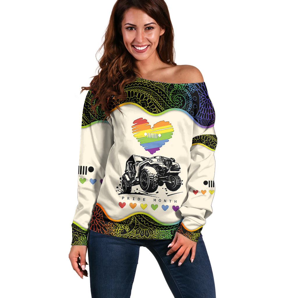 Jeep Pride Month Off Shoulder Sweater Floral Pattern And Heart With LG ...
