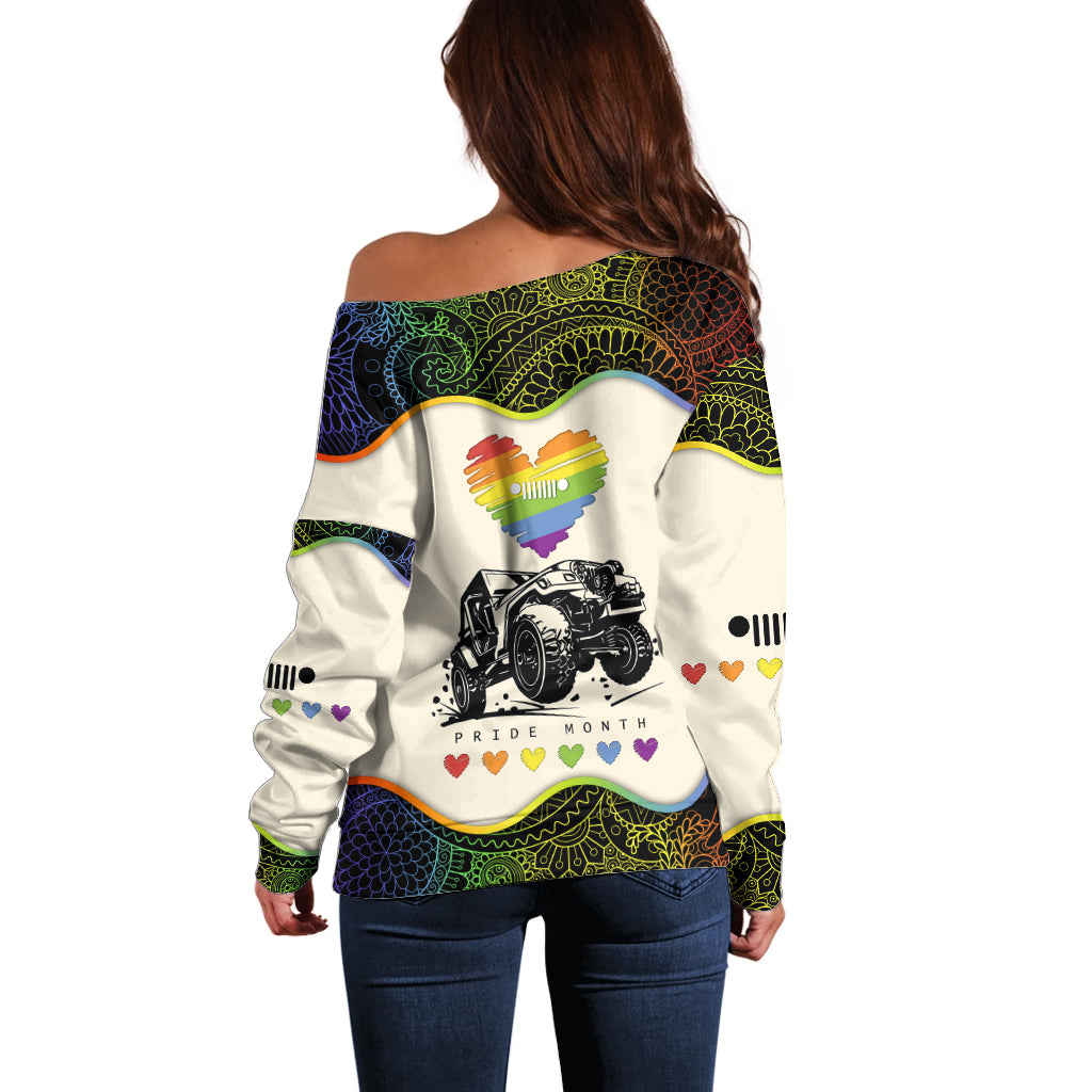 Jeep Pride Month Off Shoulder Sweater Floral Pattern And Heart With LG ...
