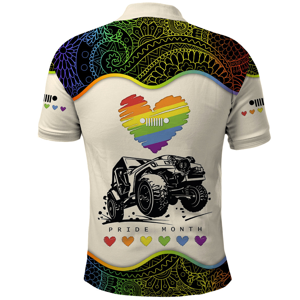 Jeep Pride Month Polo Shirt Floral Pattern And Heart With LGBT Flag TS ...