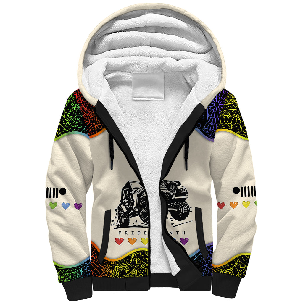 Jeep Pride Month Sherpa Hoodie Floral Pattern And Heart With LGBT Flag ...