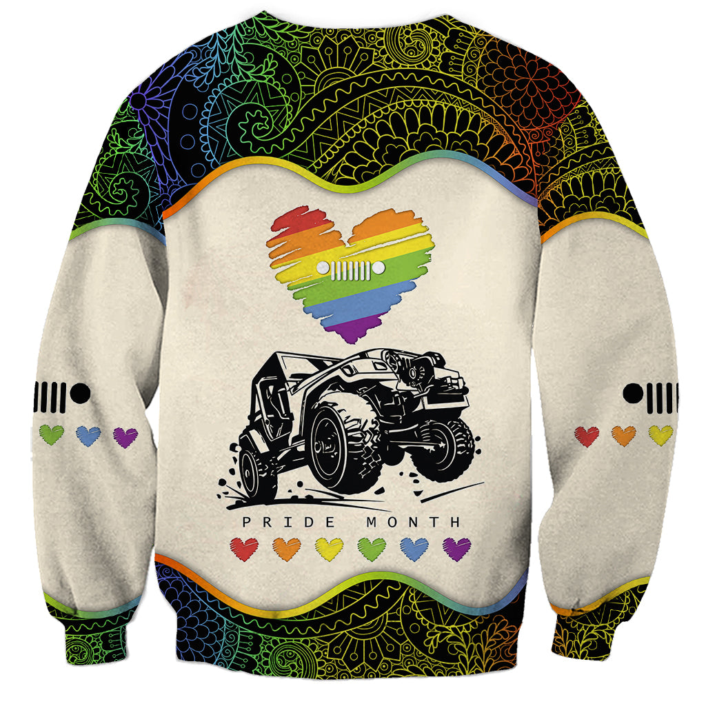 Jeep Pride Month Sweatshirt Floral Pattern And Heart With LGBT Flag TS ...